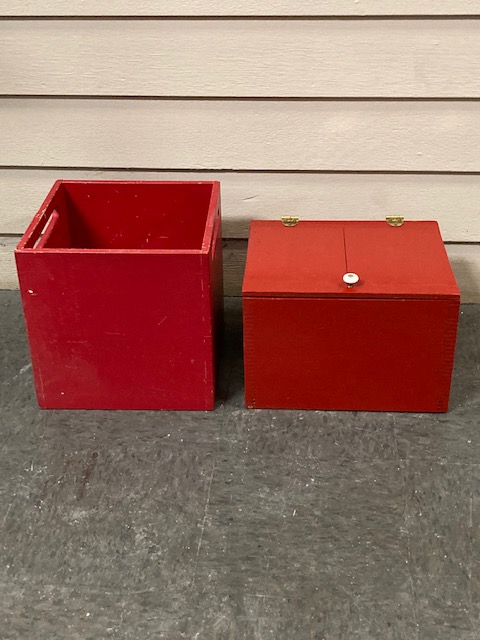 SOLD. Two Great Wooden Boxes in Red Paint | Heritage Collectibles of Maine